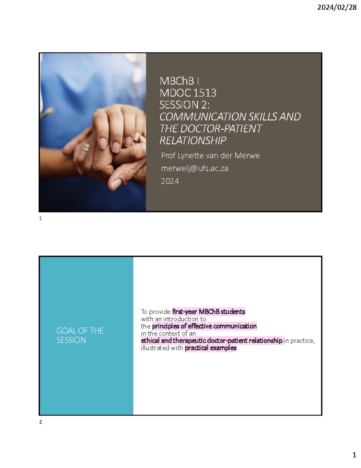 MDOC 1513 Session 2: Effective Communication in Doctor-Patient ...