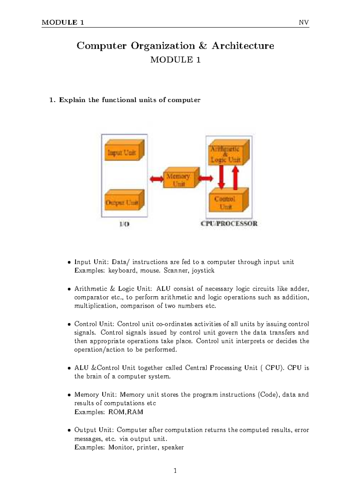 Question Bank: NV Computer Organization Architecture - Module 1 - Studocu