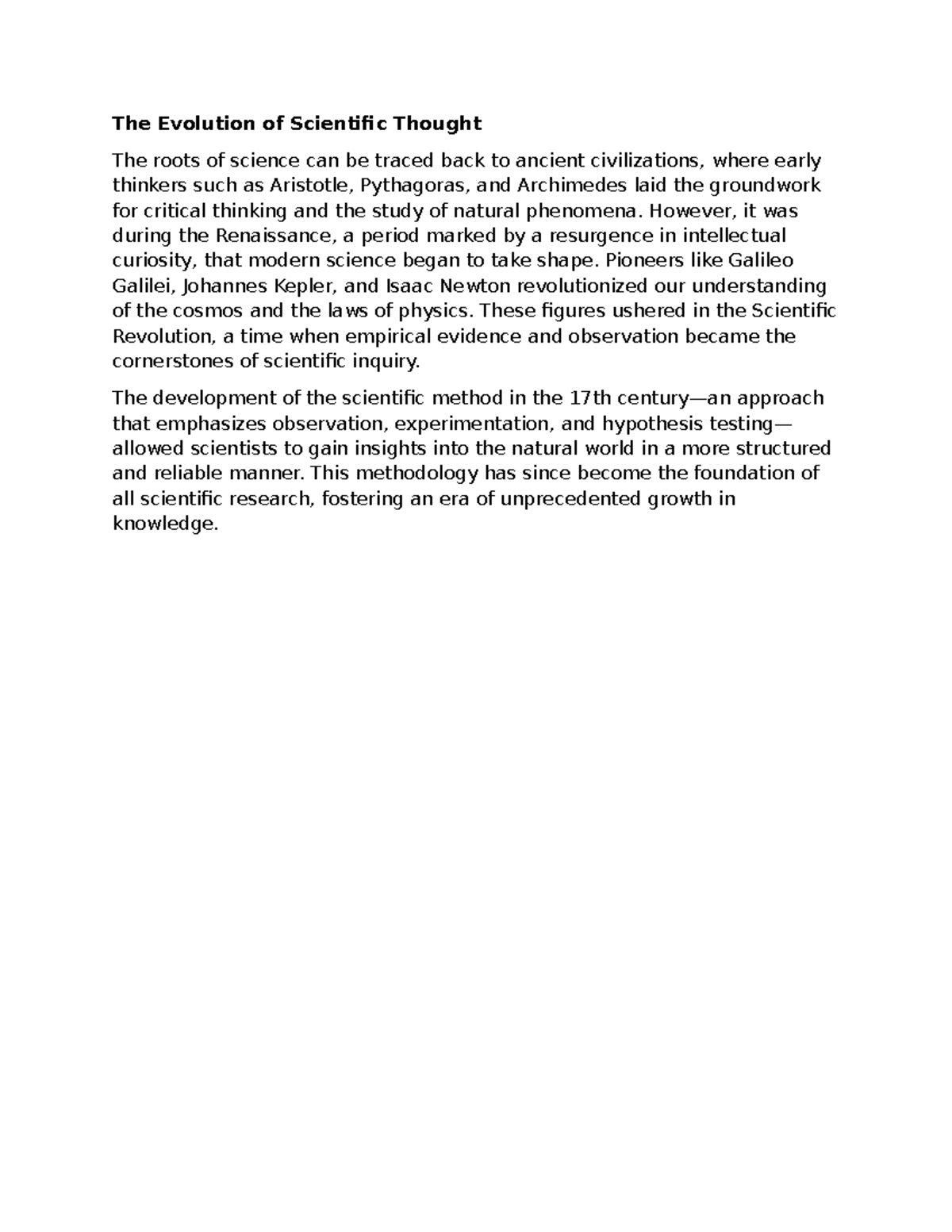The Evolution of Scientific Thought - However, it was during the ...