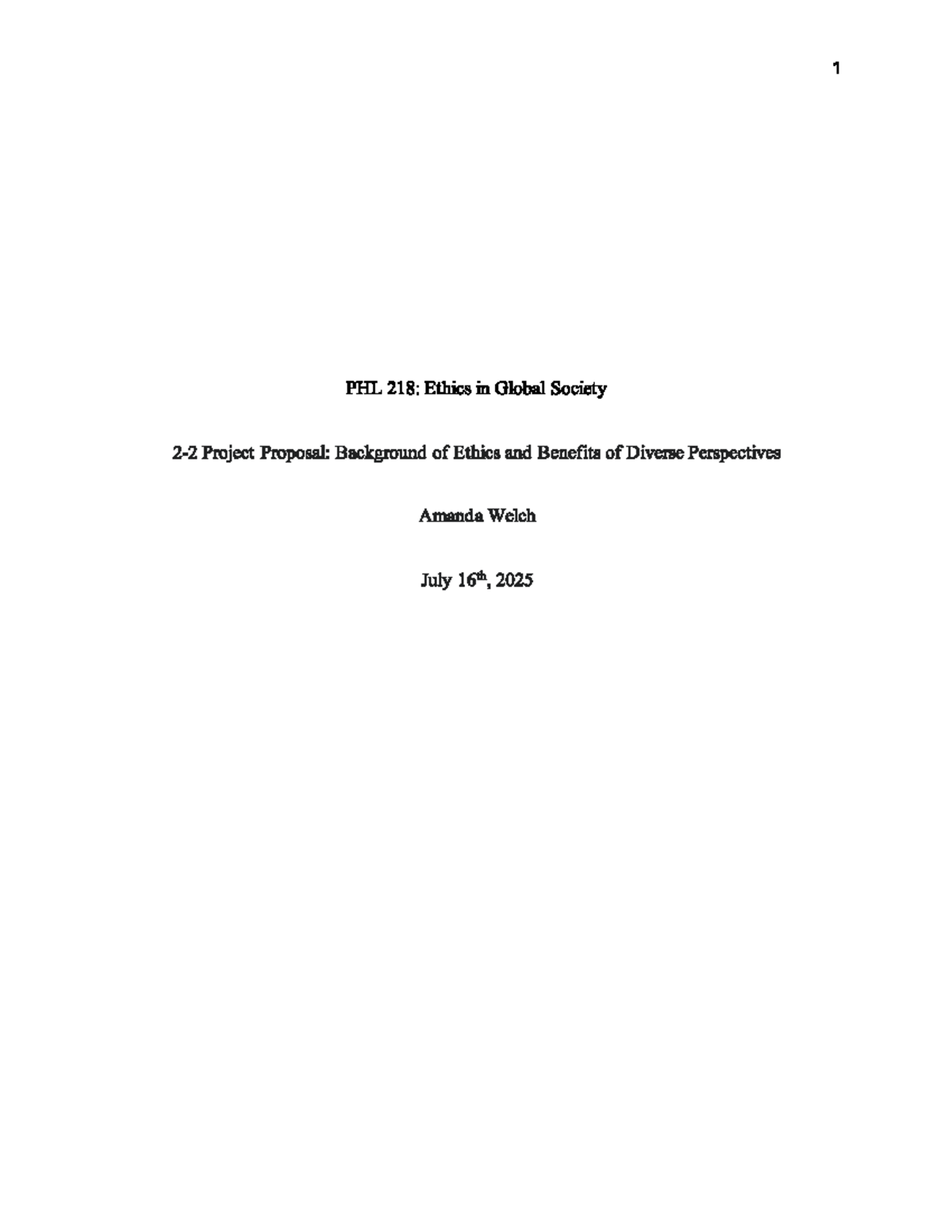 1 PHL 218: Ethics in Global Society Project Proposal on Food Security ...