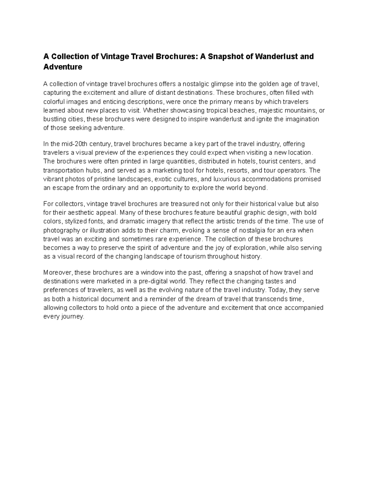 Vintage Travel Brochures: A Glimpse into Adventure and Nostalgia - Studocu