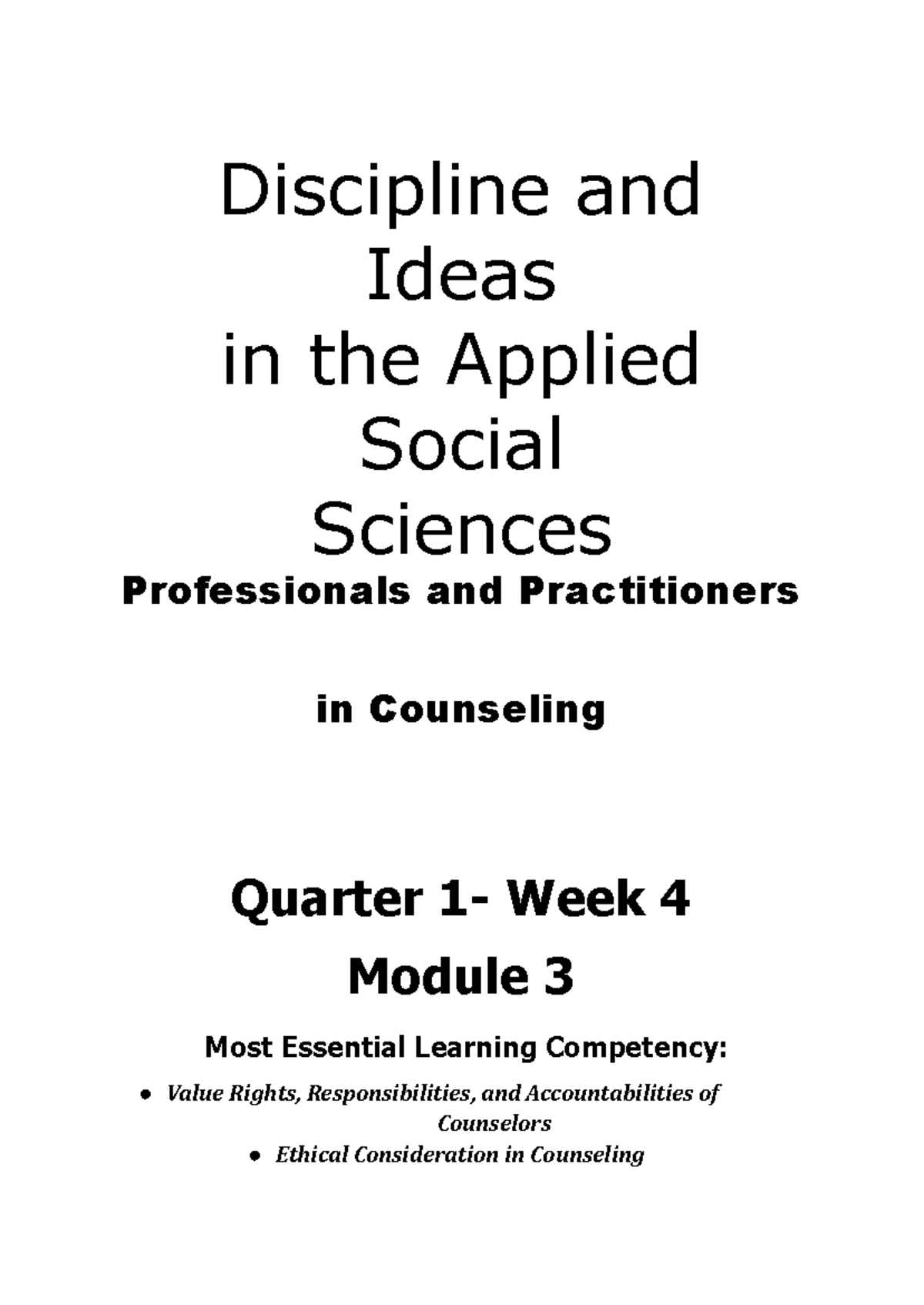 Diass Lesson 4: Ethical Considerations in Counseling (Quarter 4, Module ...