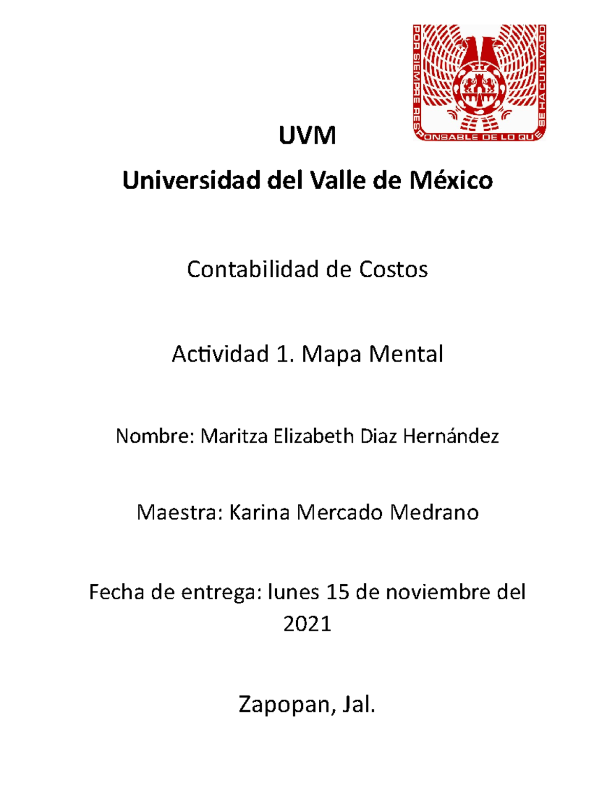 Actividad 1: Mapa Mental de Contabilidad de Costos (UVM) - Studocu