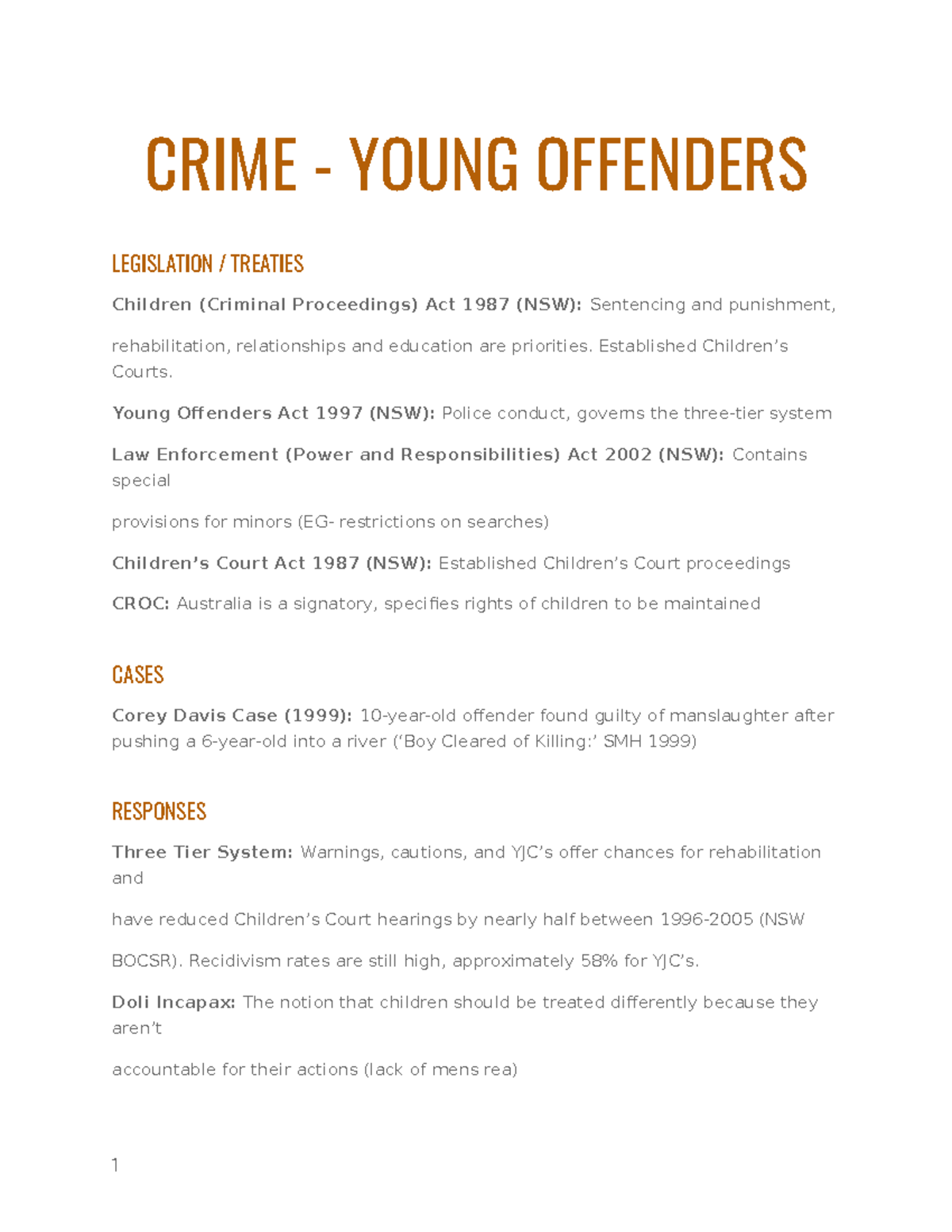 Crime Summary: Young Offenders, Legislation, and Human Rights Overview ...