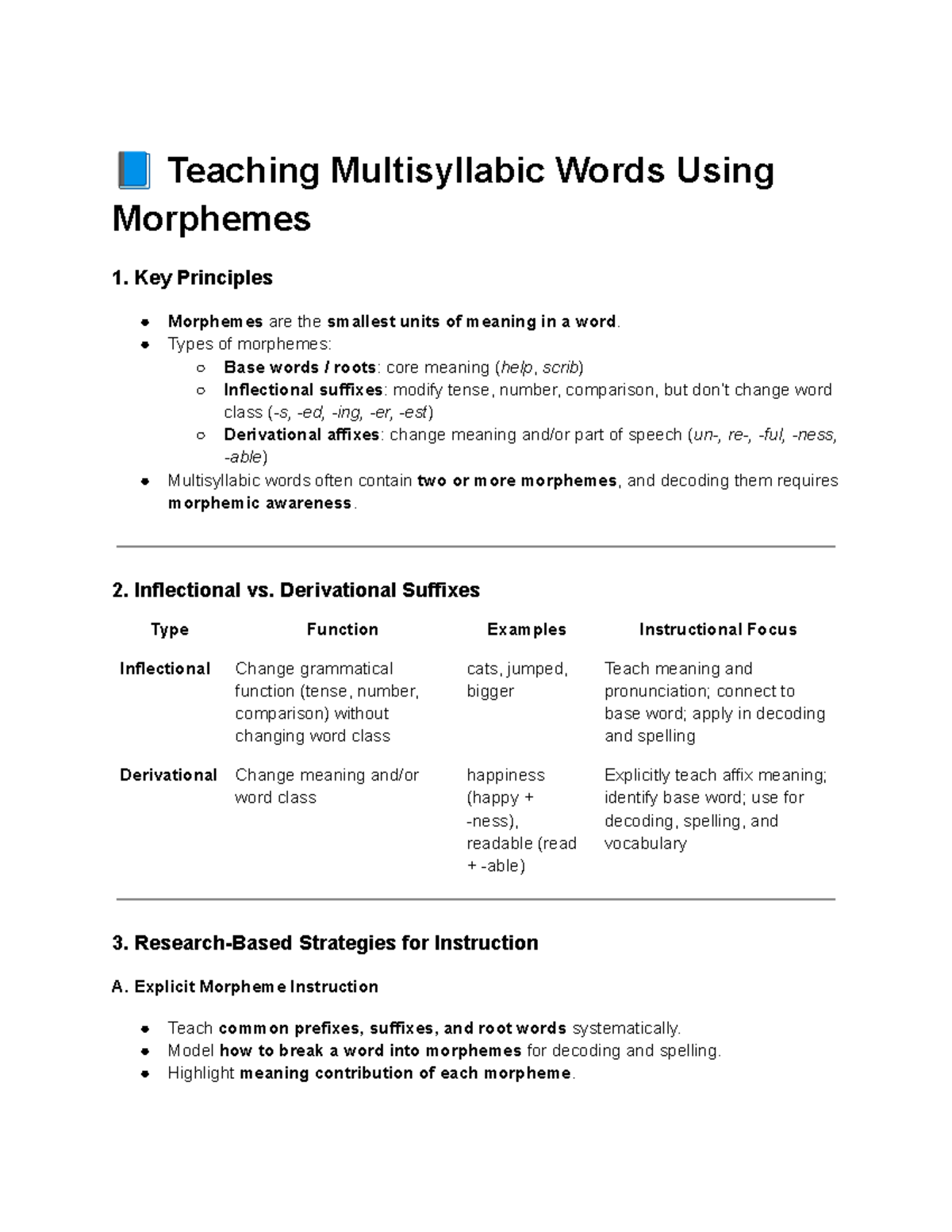 Teaching Multisyllabic Words: Strategies for Effective Morpheme Instruction - Studocu