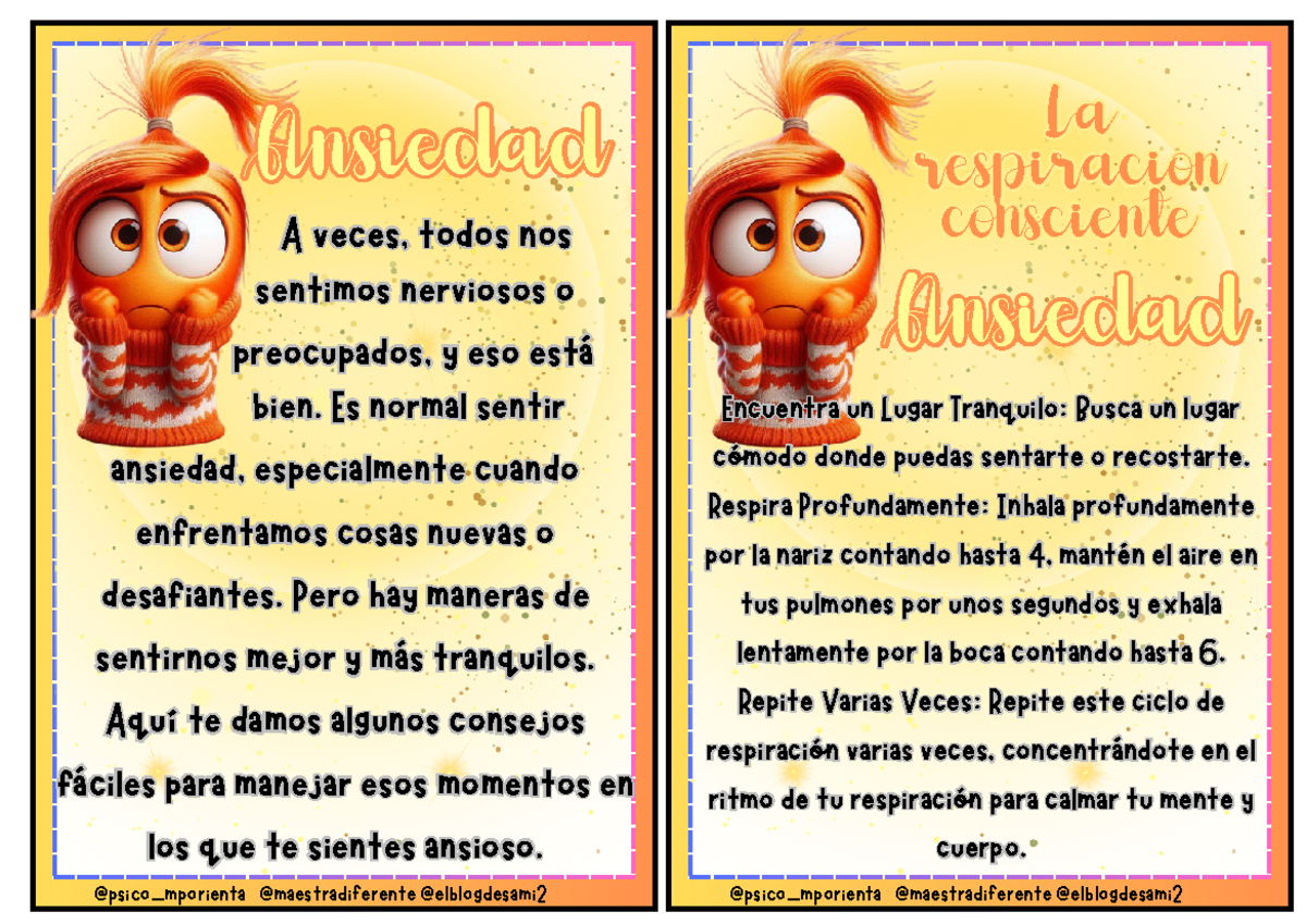 Tarjetario de Técnicas para Manejar Emociones: Ansiedad y Alegría - Studocu