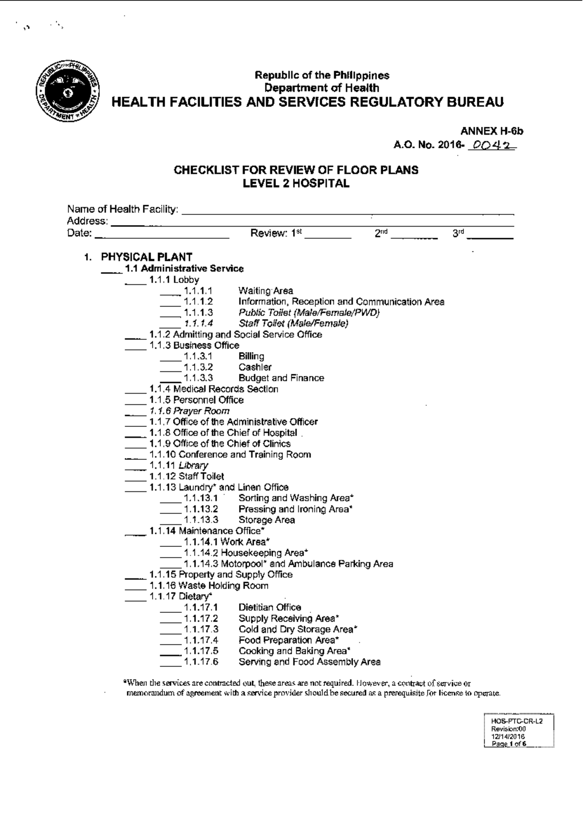 Checklist for Review of Level 2 Hospital Floor Plans - No. 0042 - Studocu