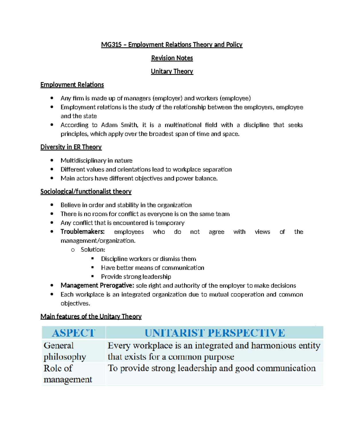 MG315-Unitary Theory - Revision Notes for Assignment One - Studocu