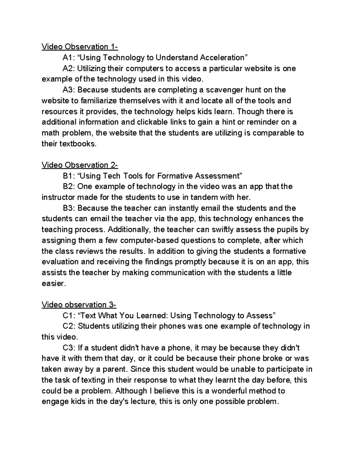 DHM3 Task 2 Teaching Observations - Video Observation 1- A1: “Using Technology to Understand ...