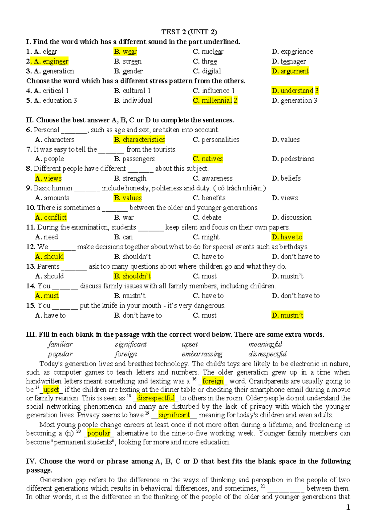 English Grade 11 - UNIT 2, TEST 2 (Answer Key) - Studocu