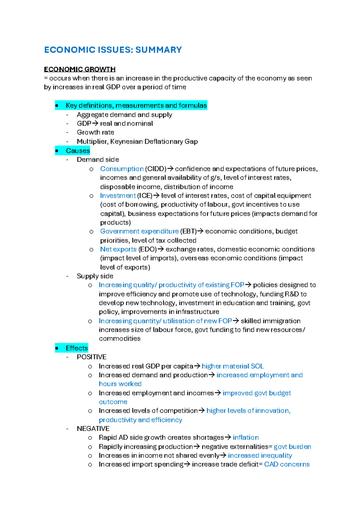 ECON 101: Economic Issues - Summary of Growth, Unemployment & Income ...