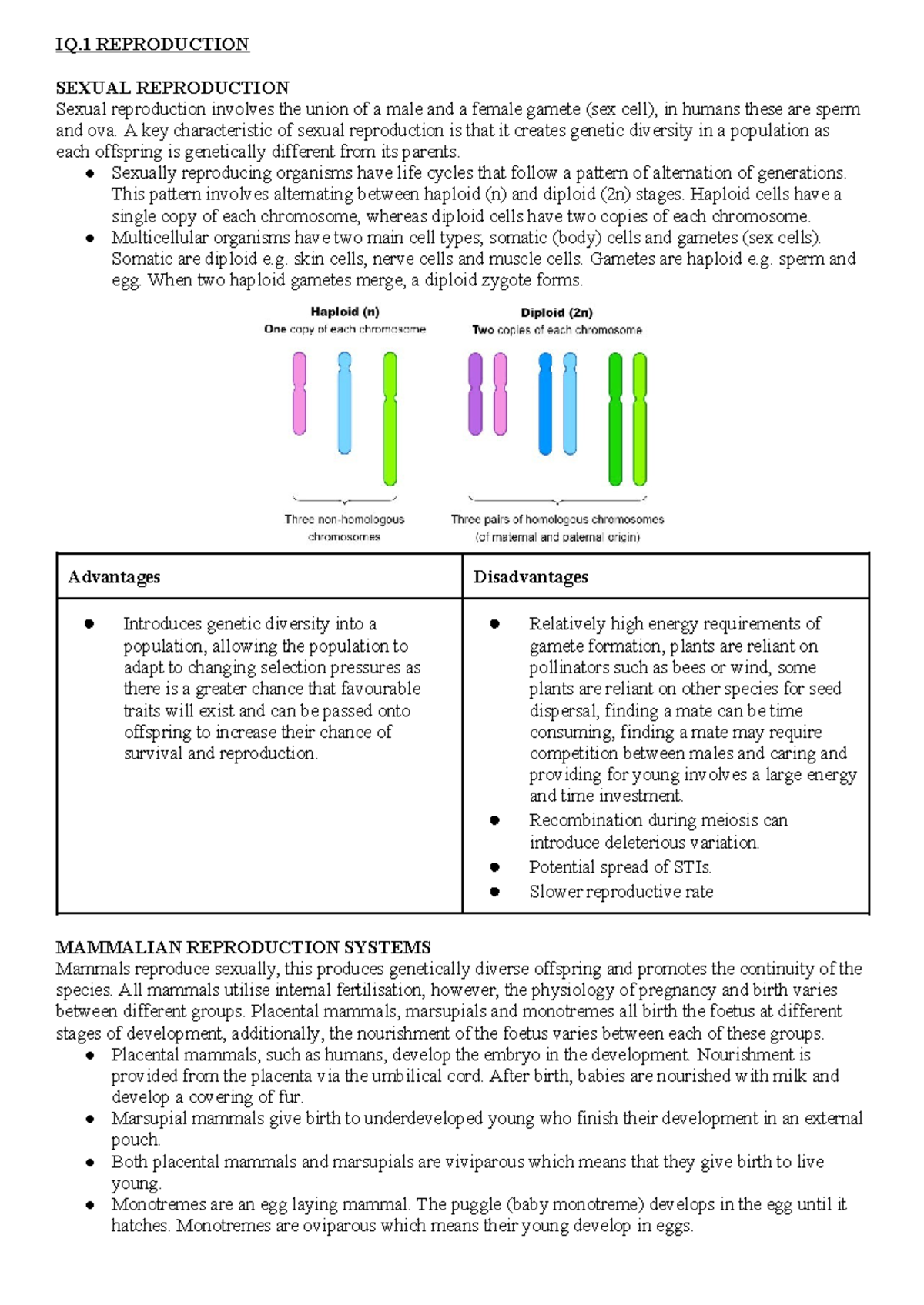 Biology Module 5 Heredity Notes - IQ REPRODUCTION SEXUAL REPRODUCTION ...