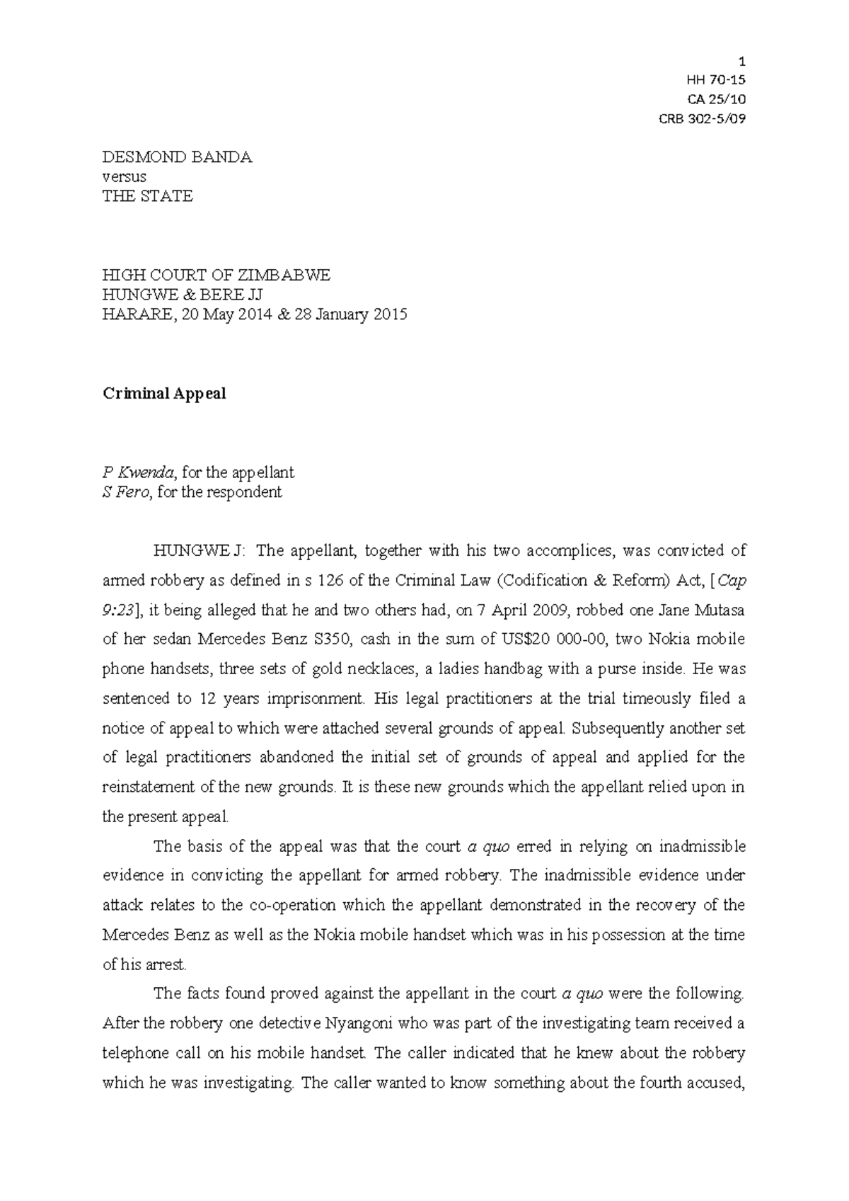 Admissibility of Extra-Curial Statements in HH 70 CA 25 CRB 302-5 ...