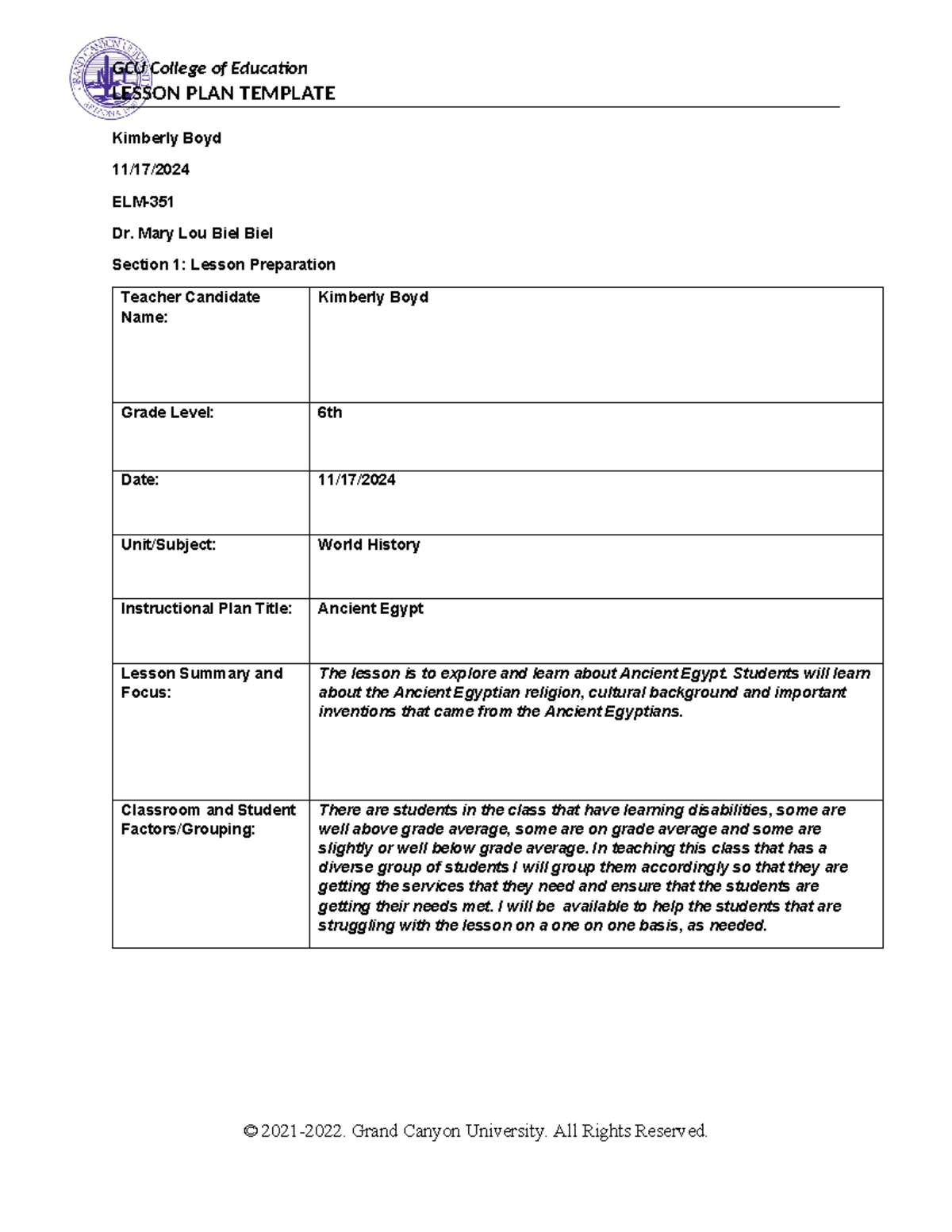 World History Lesson Plan - LESSON PLAN TEMPLATE Kimberly Boyd 11/17 ...