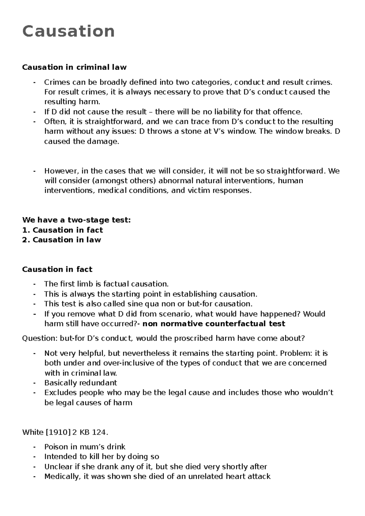 Causation in Criminal Law: Unit 1 Notes on Result Crimes - Studocu