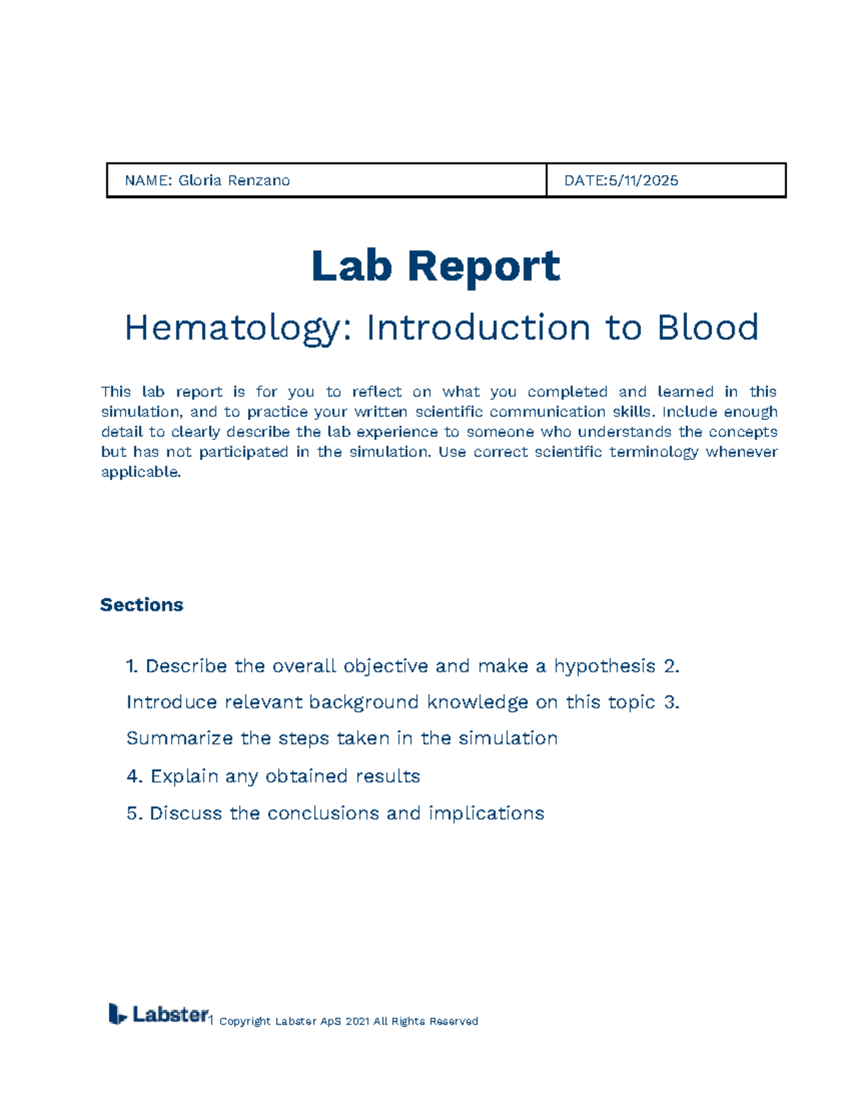 Lab Report: Hematology (BIO 101) - Introduction to Blood Analysis - Studocu