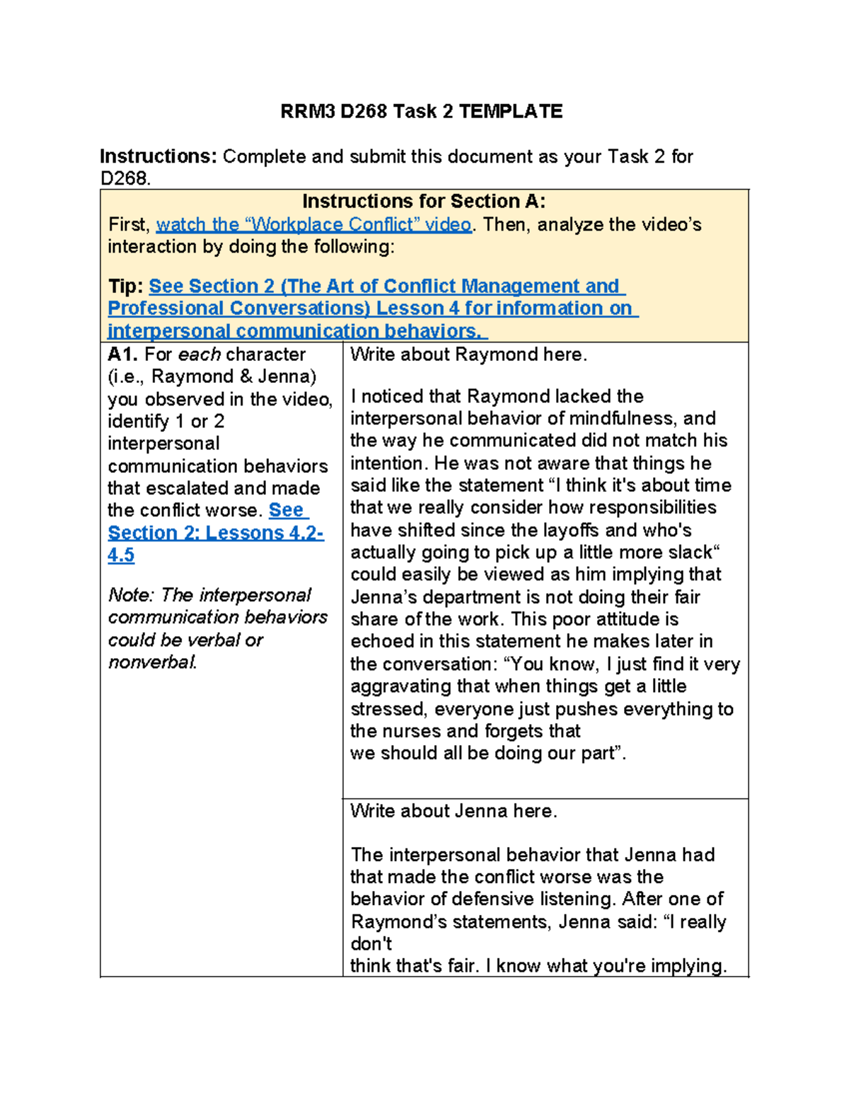 RRM3 D268 Task 2 - Conflict Management Analysis and Recommendations ...