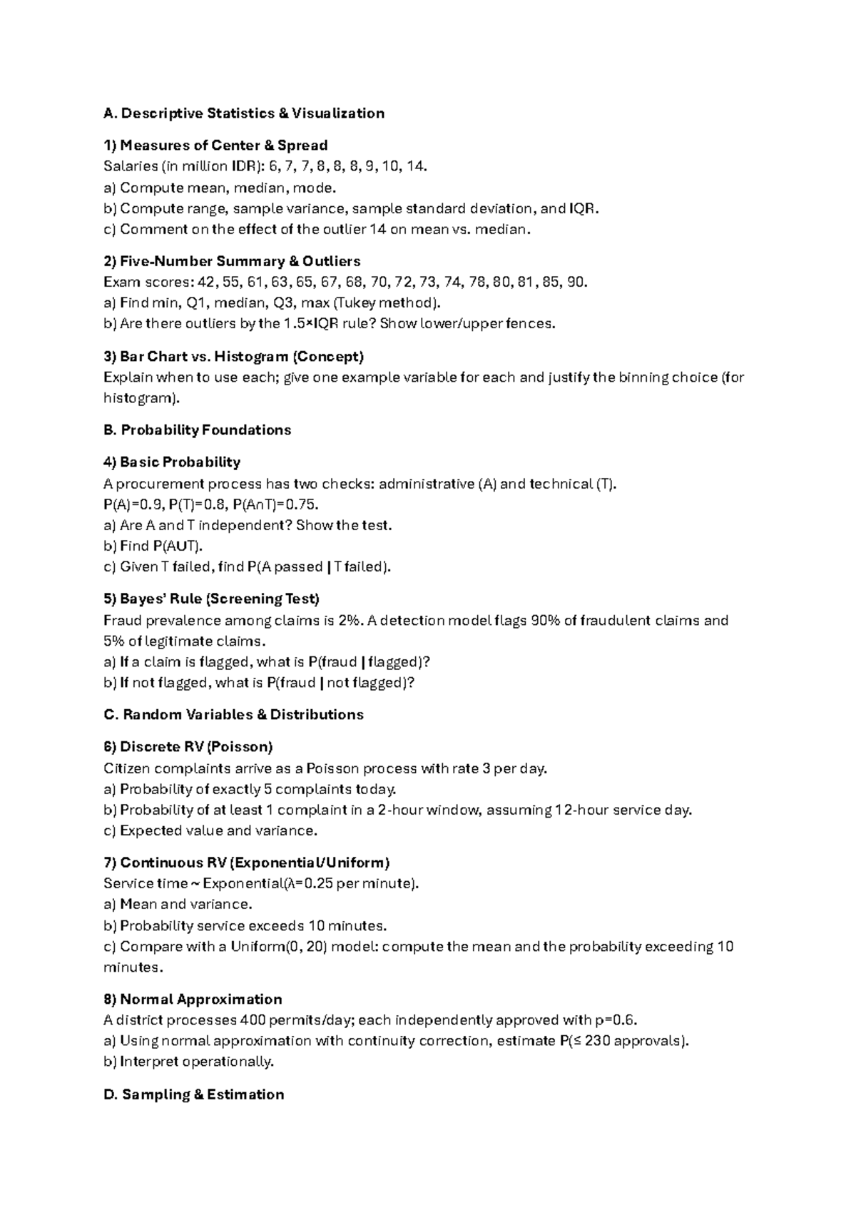 Comprehensive Statistics Practice Pack: Descriptive Stats & Probability ...