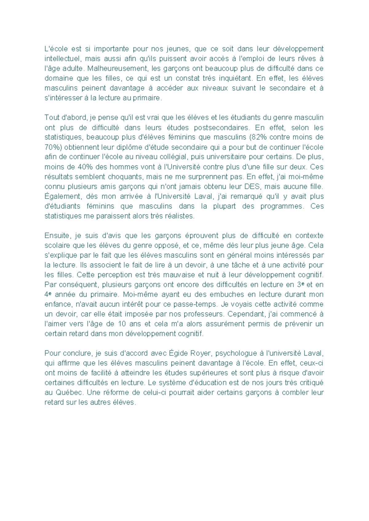 Texte tecfee - L'école est si importante pour nos jeunes, que ce soit ...