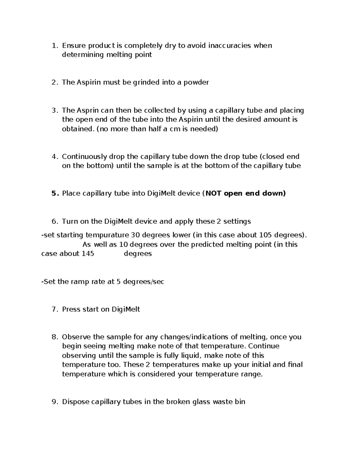 CHEM101: Aspirin Pre-Lab Procedures for Melting Point Determination ...
