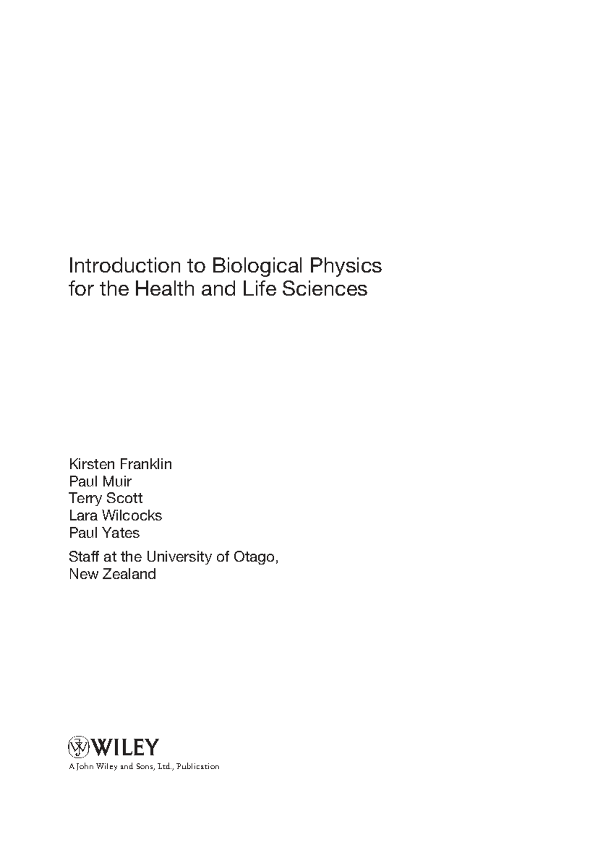 Introduction to Biological Physics for Health & Life Sciences (BPHL 101 ...