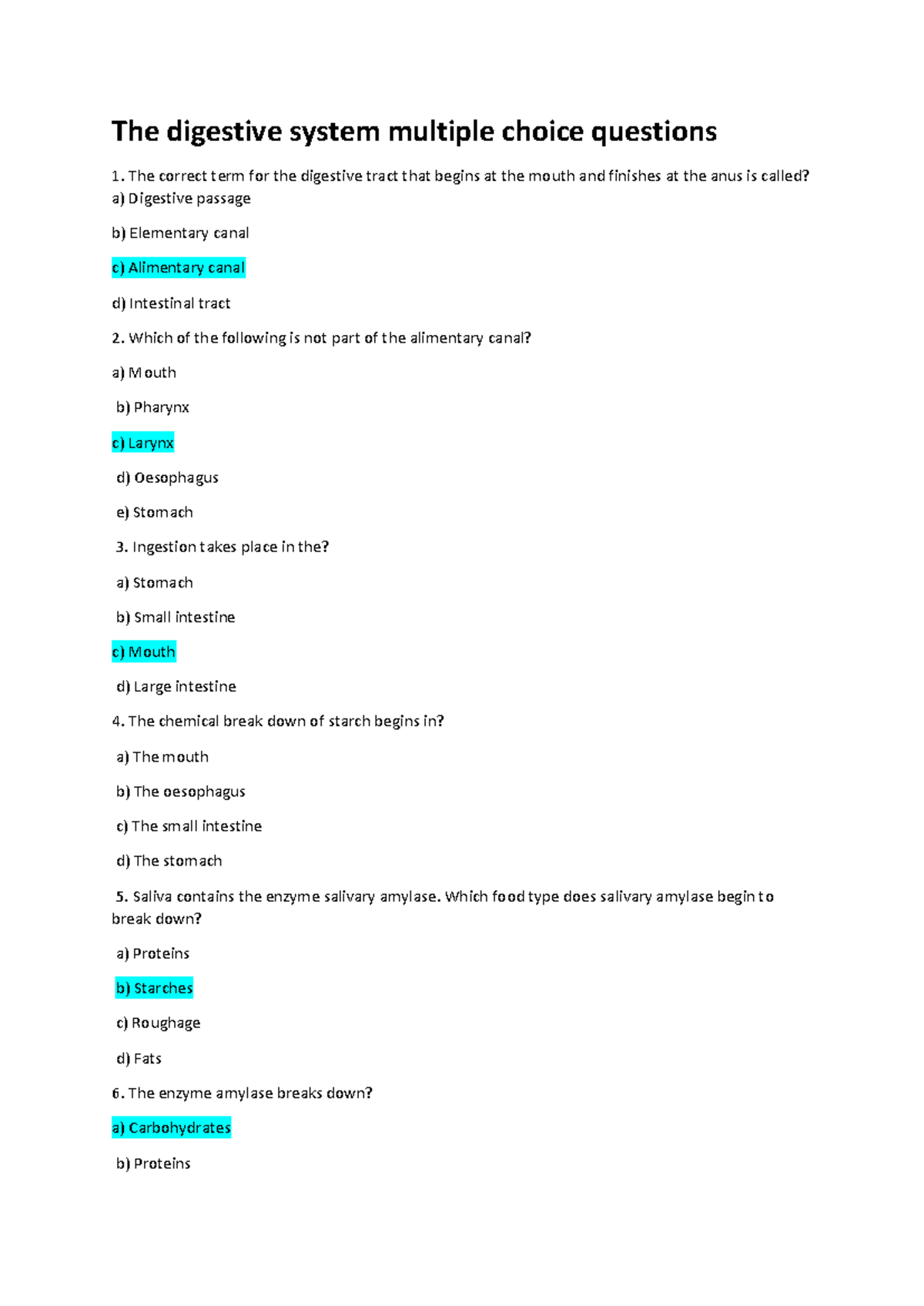 The digestive system multiple choice questions and answers - The ...
