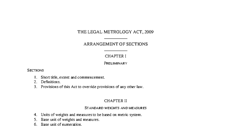 Legal Metrology Act, 2009: Comprehensive Overview and Sections - Studocu