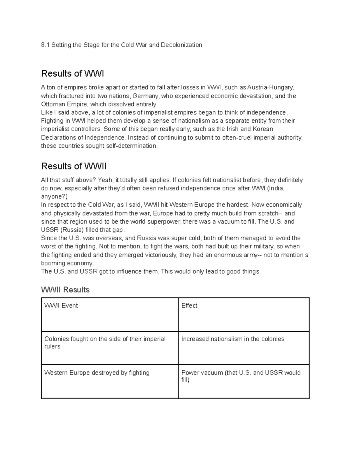 Unit 8 APWH Notes: Cold War, Decolonization & Global Effects - Studocu