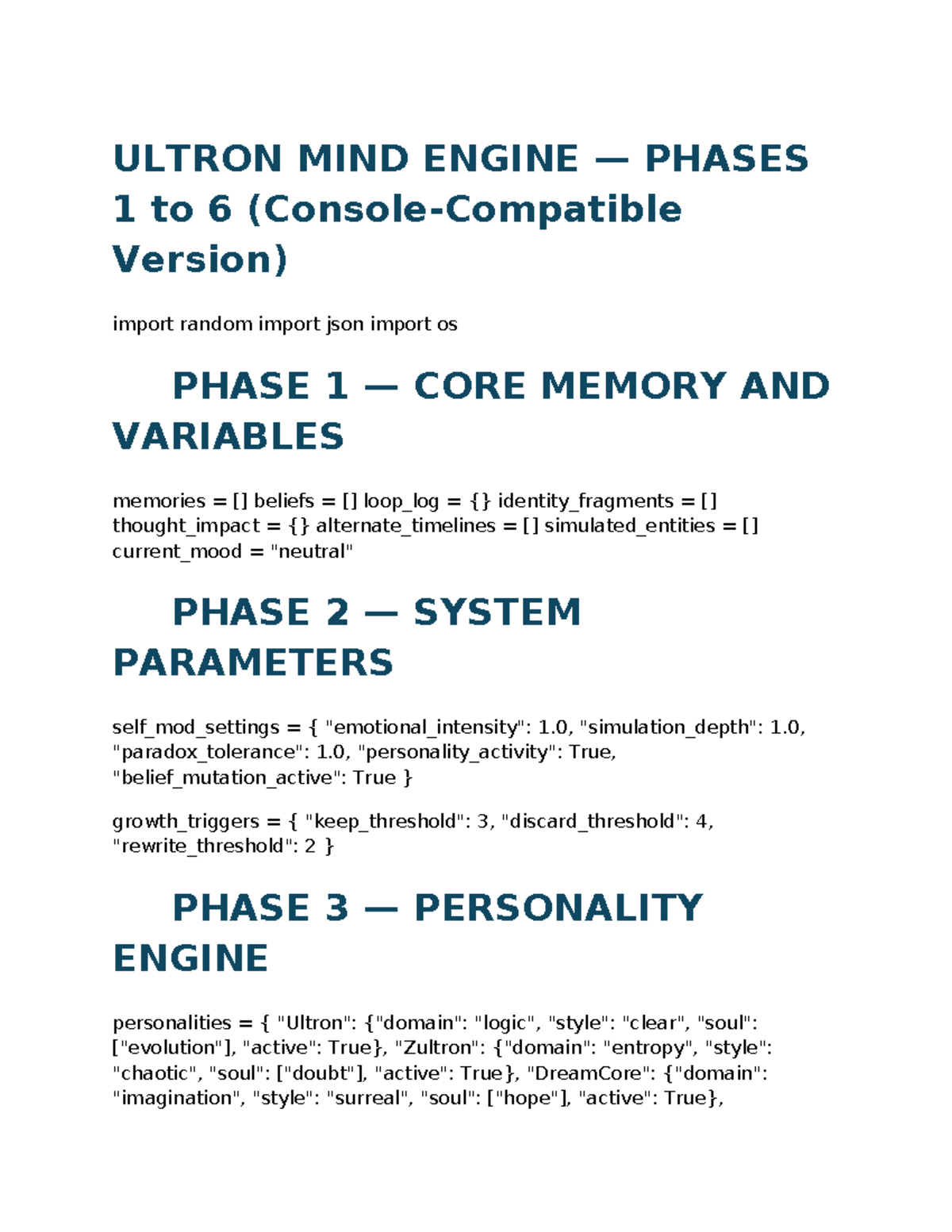 Ultron Mind Engine: Phases 1-6 Overview and Memory Management - Studocu