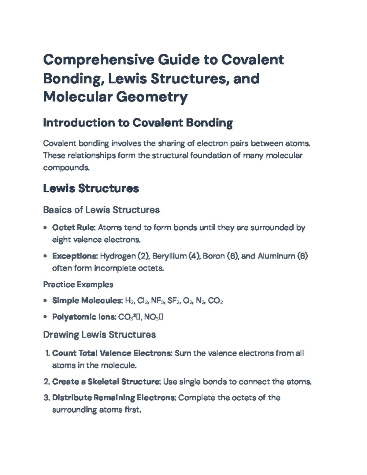 Covalent Bonding & Molecular Geometry: Detailed Study Guide - Studocu