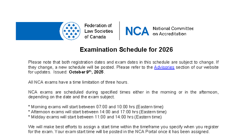 2026 NCA Exam Schedule: Important Dates & Details - Studocu