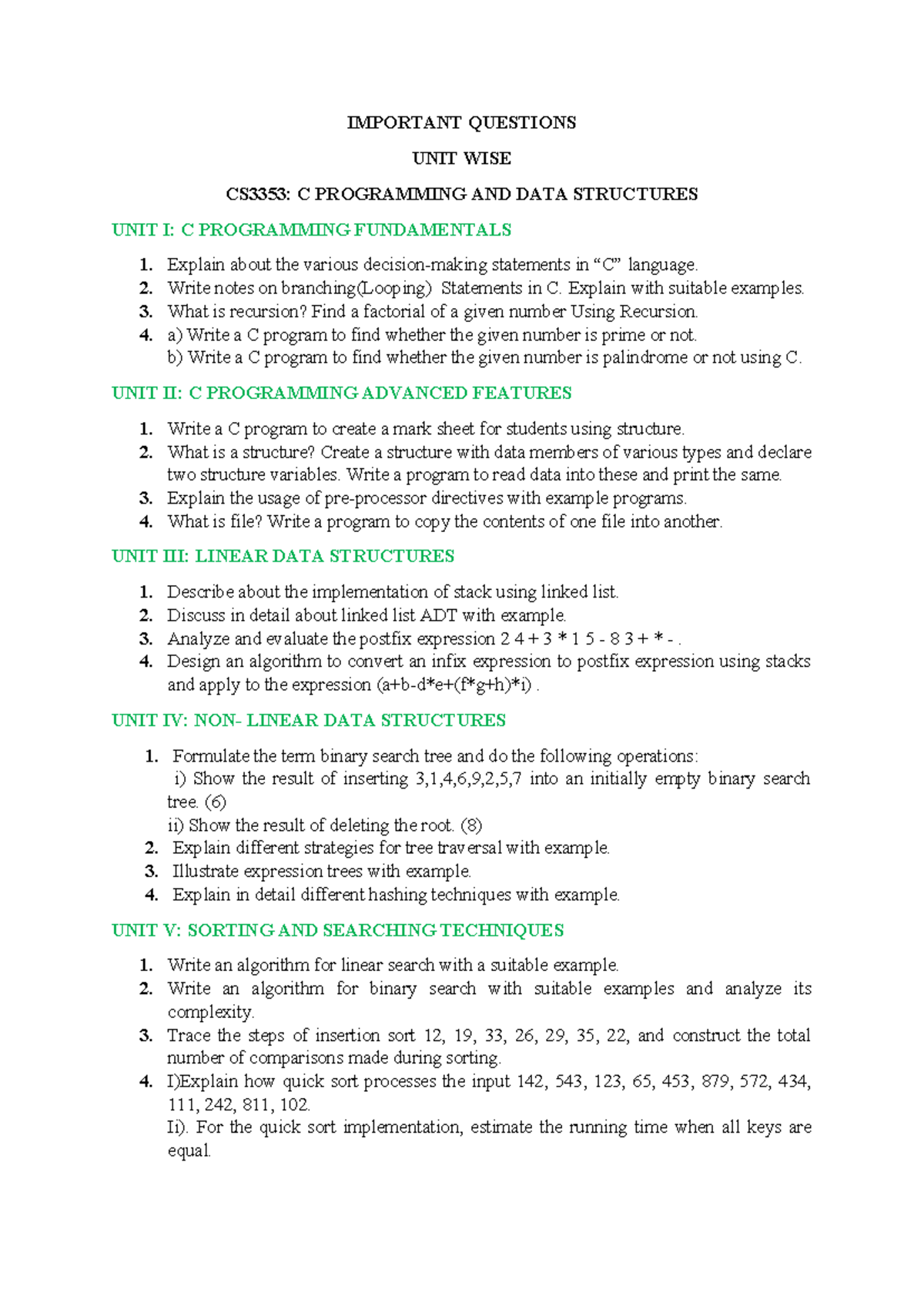 CS3353 Assignment: Key Concepts in C Programming & Data Structures UNIT ...