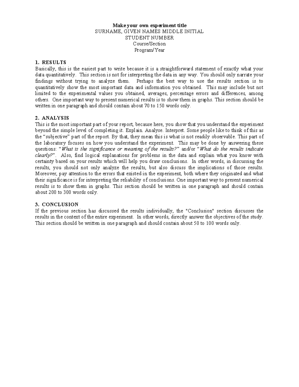 L Summary of Experiment Template - Make your own experiment title ...