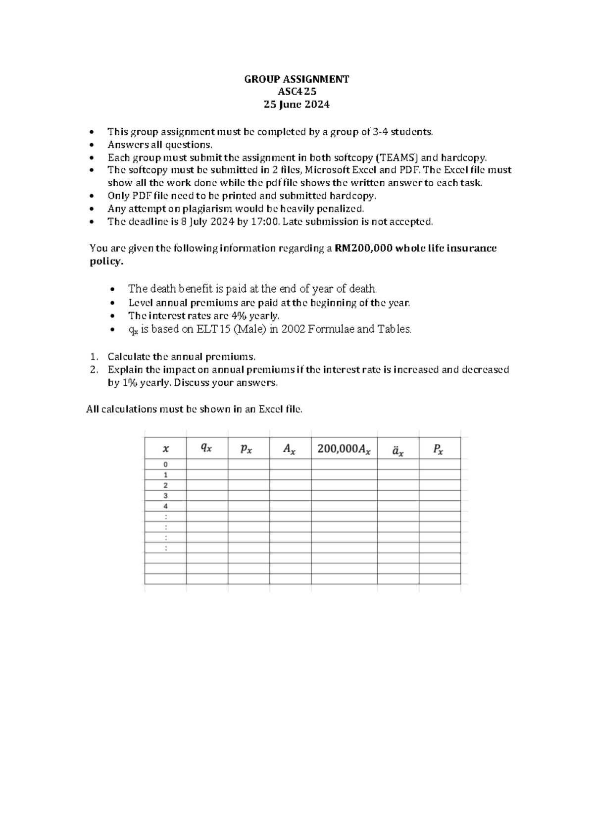 ASC425 Group Assignment: Whole Life Insurance Analysis JUNE 2024 - Studocu