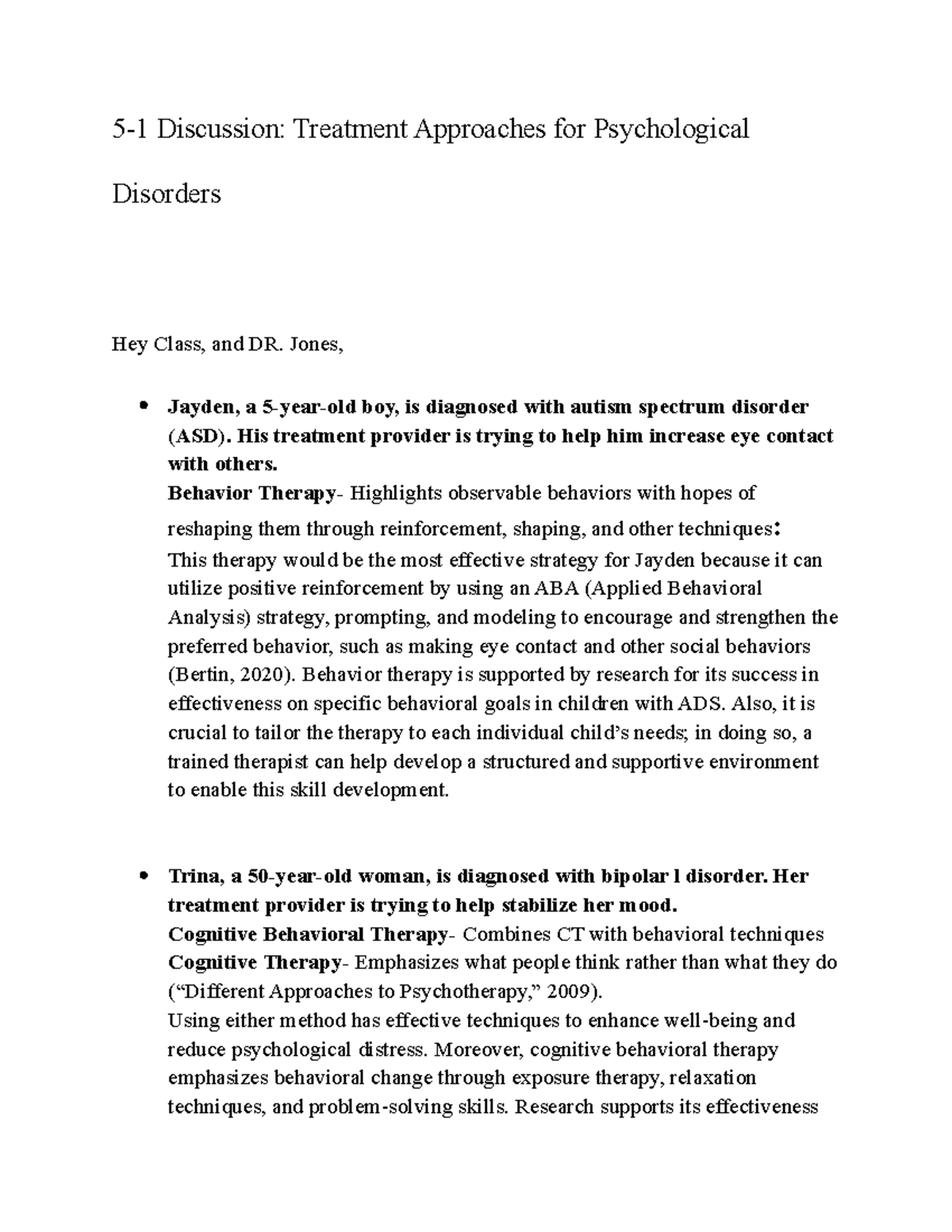 5-1 Discussion on Treatment Approaches for Psychological Disorders ...