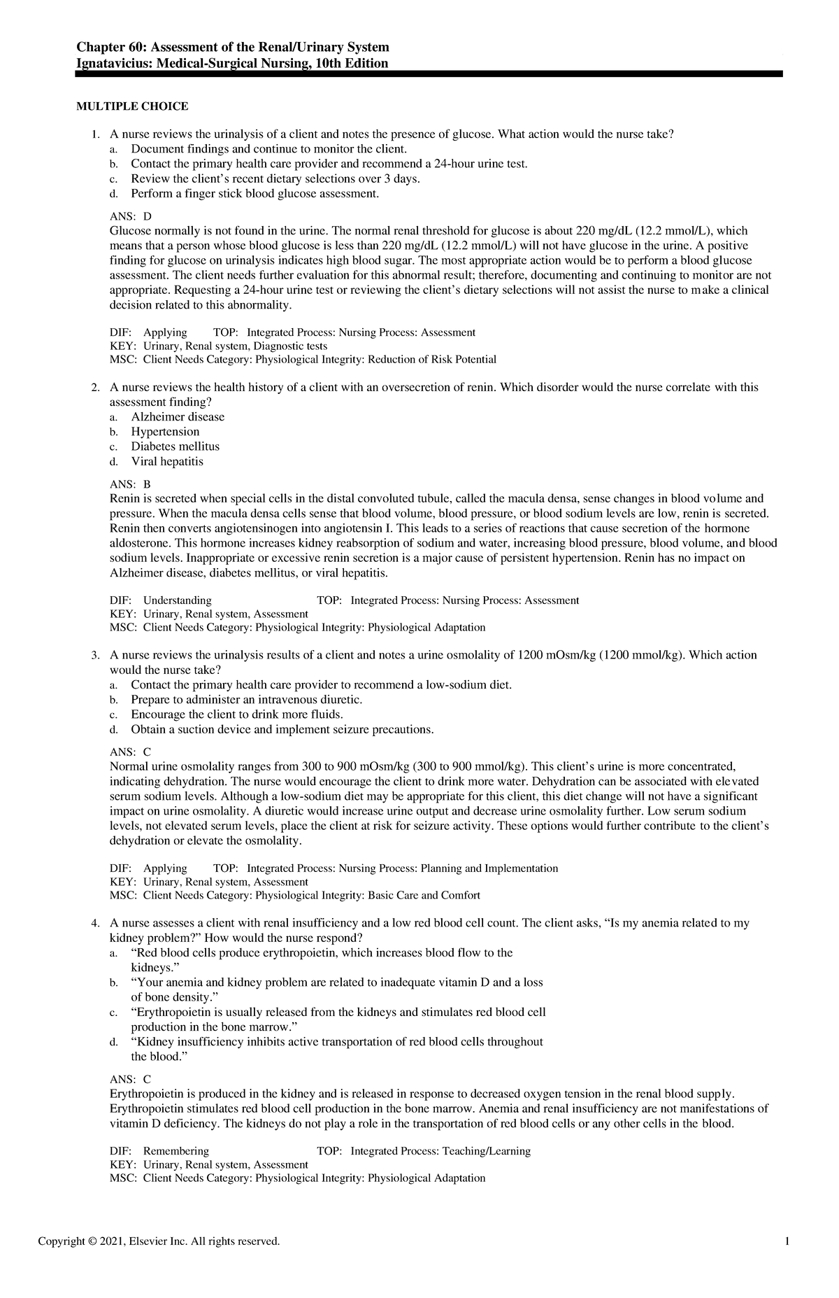 Renal/Urinary System Assessment - Exam View - Chapter 60 Notes - Studocu