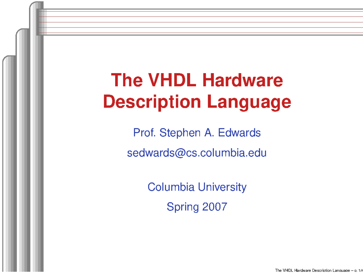 VHDL Hardware Description Language Overview - Spring 2007 - Studocu