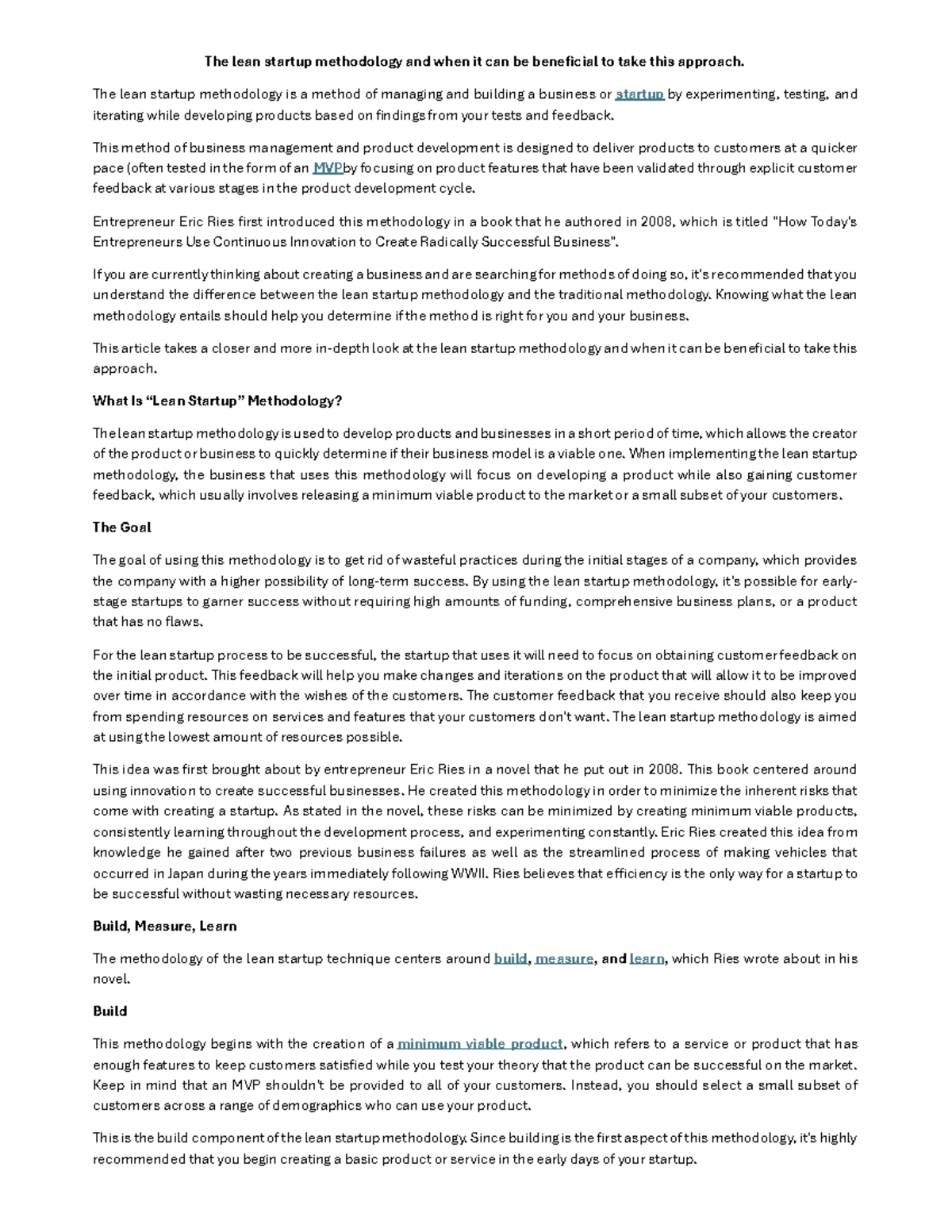 Lean Start PDF - The lean startup methodology and when it can be ...