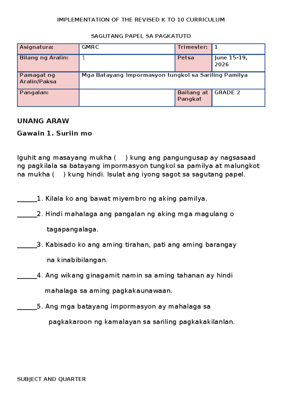 WS GMRC2 T1 WEEK2 - WORKSHEET ON FAMILY INFORMATION - Studocu
