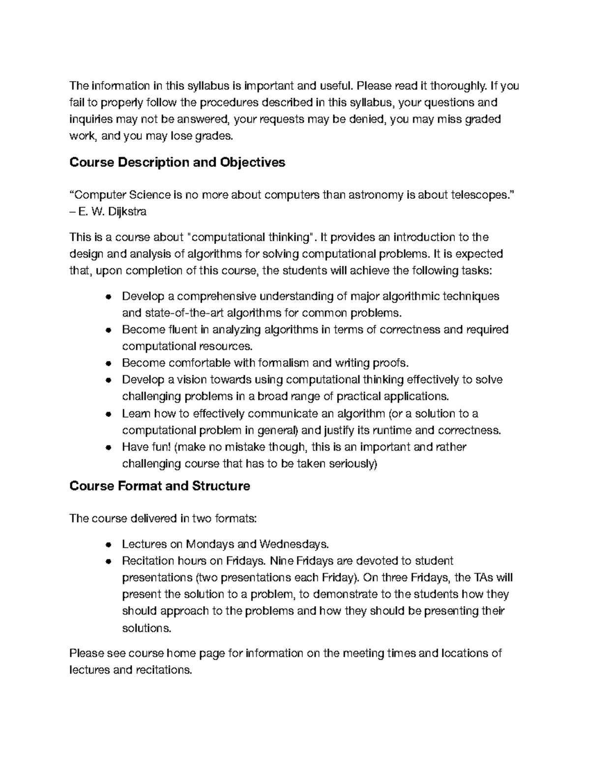 CSDS 310: Syllabus Overview and Course Expectations - Studocu