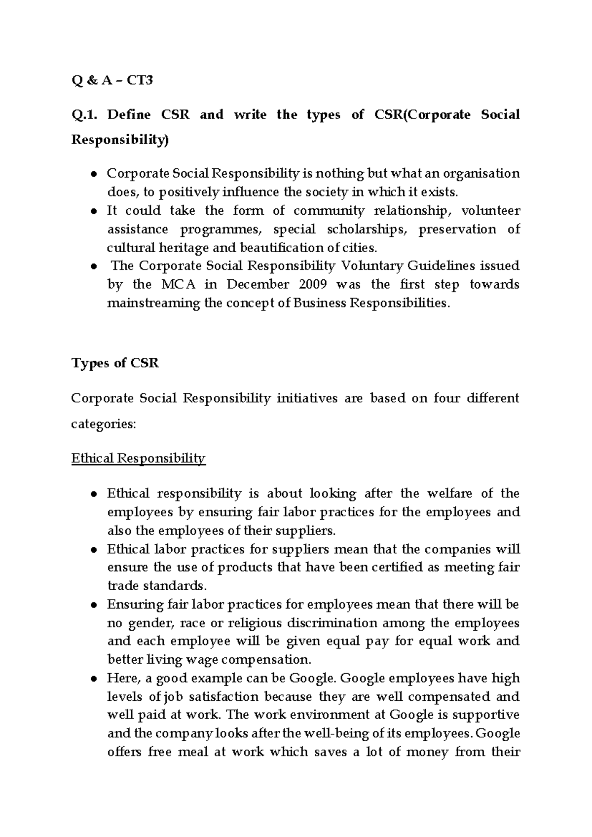 CT3 SE Q&A: Understanding Corporate Social Responsibility (CSR) Types ...