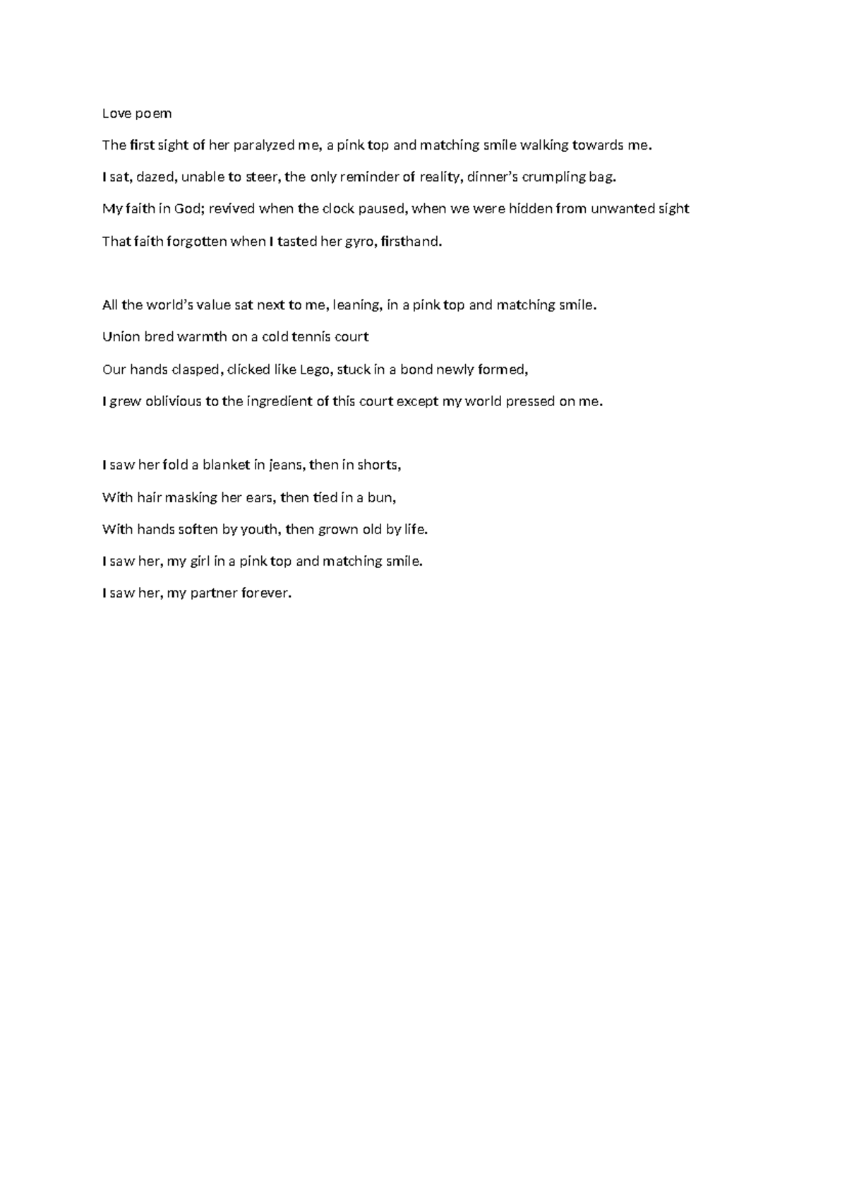 ENG 101 - Love Poem Assignment: Techniques in Poetry - Studocu