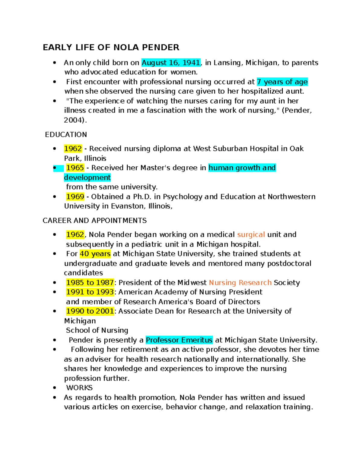 Health Promotion Model & Nola Pender's Nursing Contributions - Studocu
