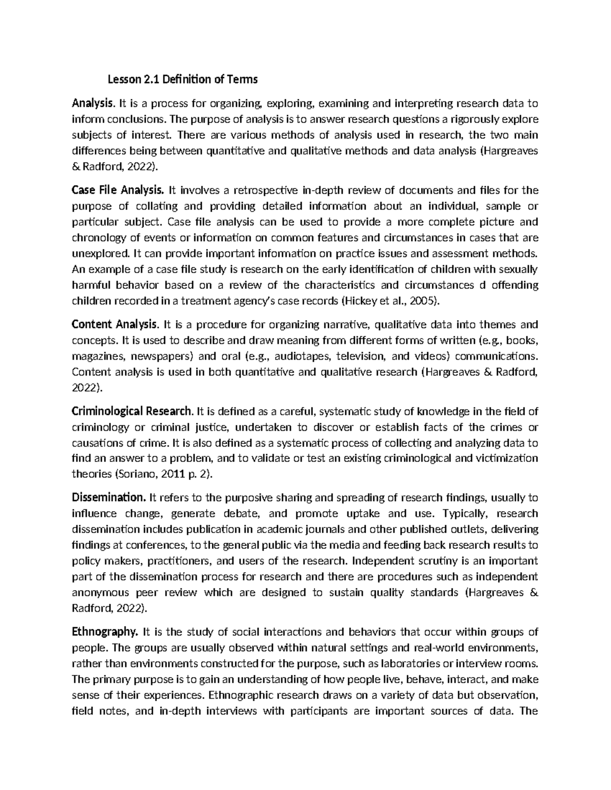 Chapter 2 - Analysis of Research Methods and Terminology - Studocu
