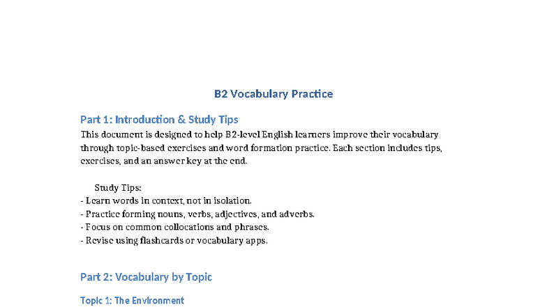 B2 Vocabulary Practice: Tips & Exercises for Improvement - Studocu