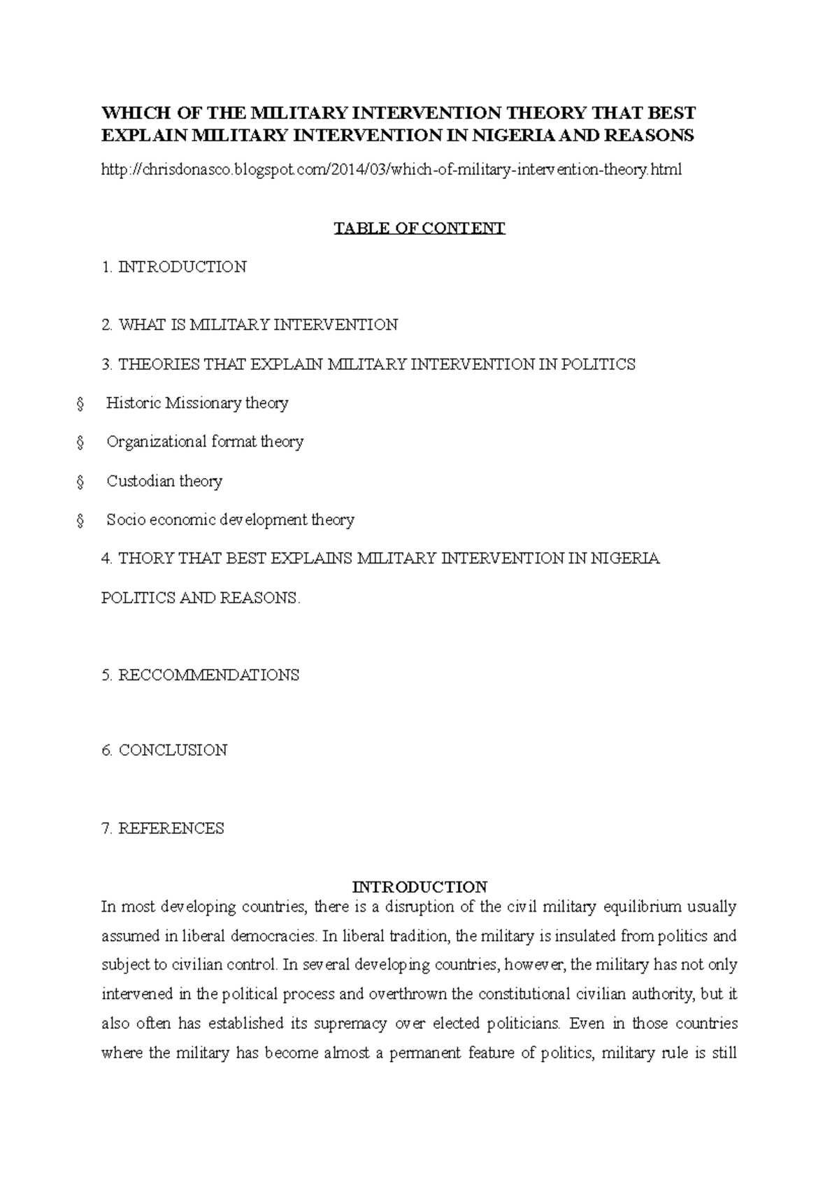 Theories of Military Intervention in Nigeria: An Analytical Perspective ...