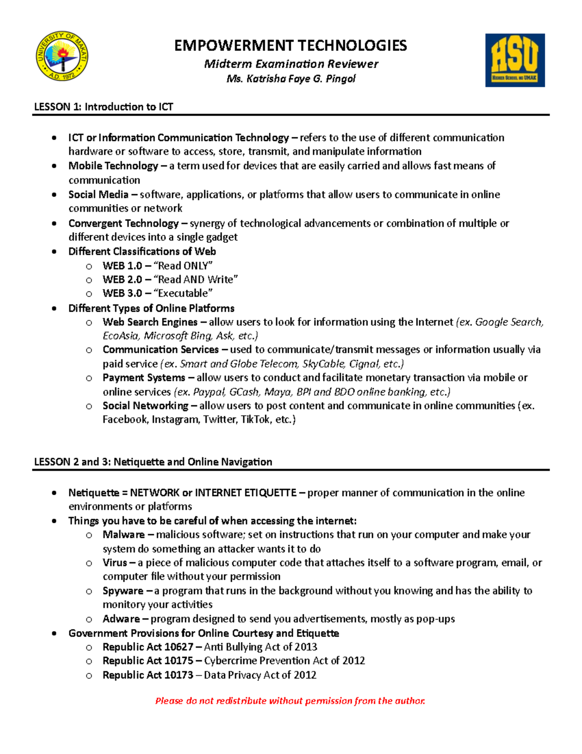 Emptech ICT Midterm Exam Reviewer: Key Lessons & Tools - Studocu