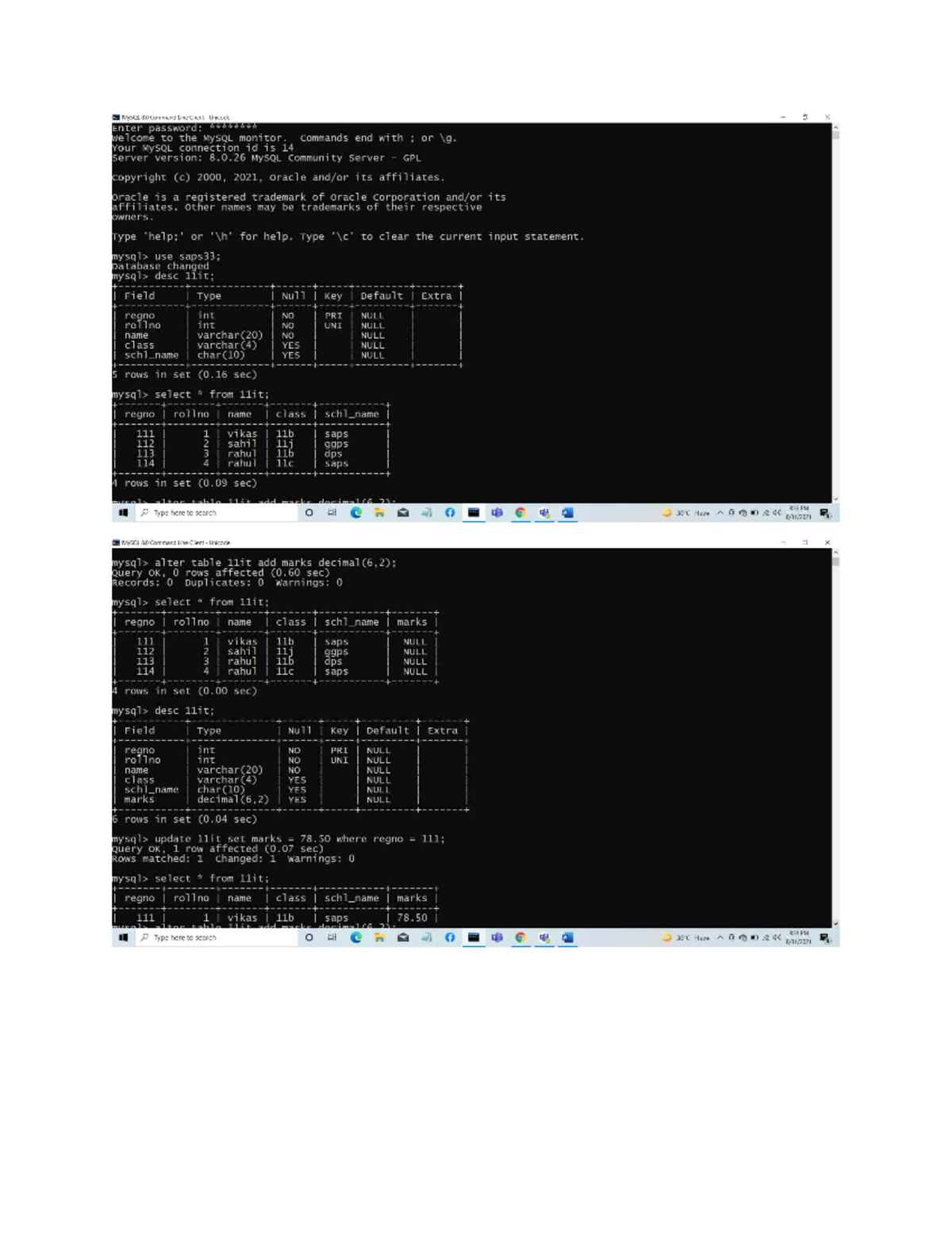 MySQL 8.0 Command Line Client: Alter Command Notes (31-08-21) - Studocu