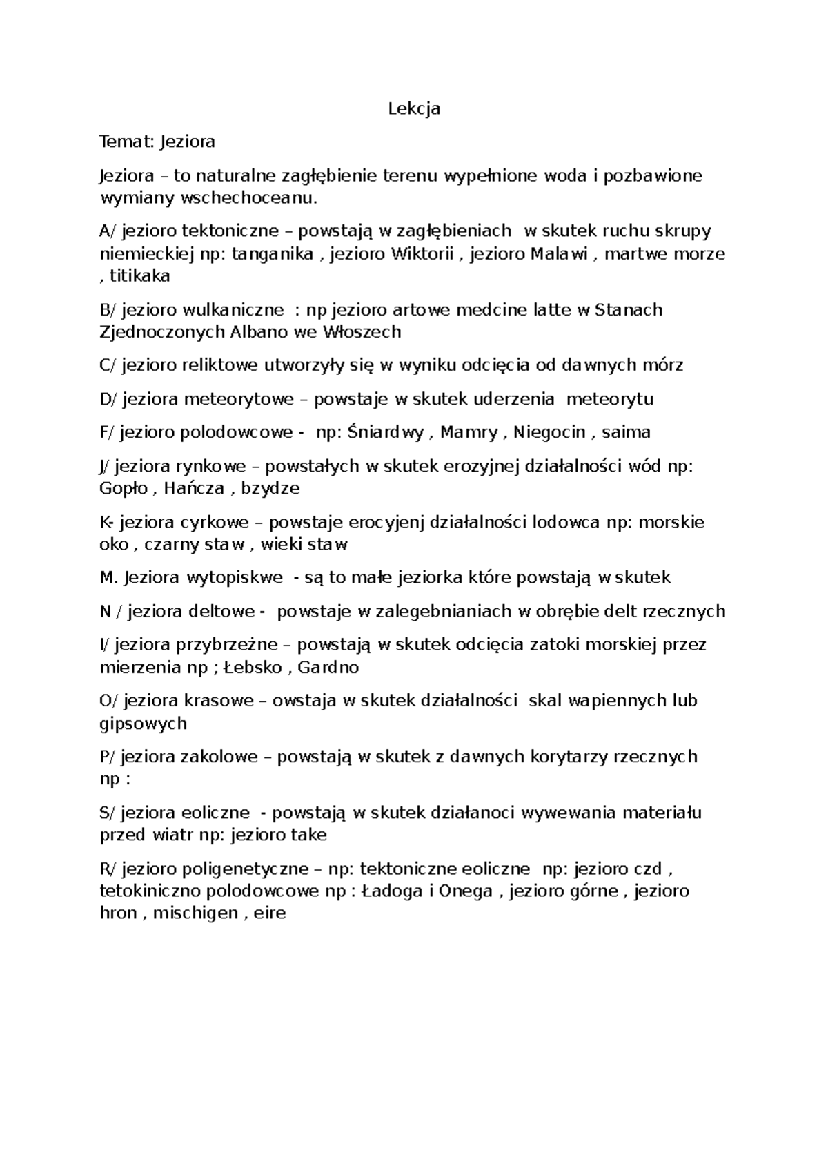 Jeziora - Lekcja Temat: Typy i Powstawanie Jezior - WDDW - Studocu