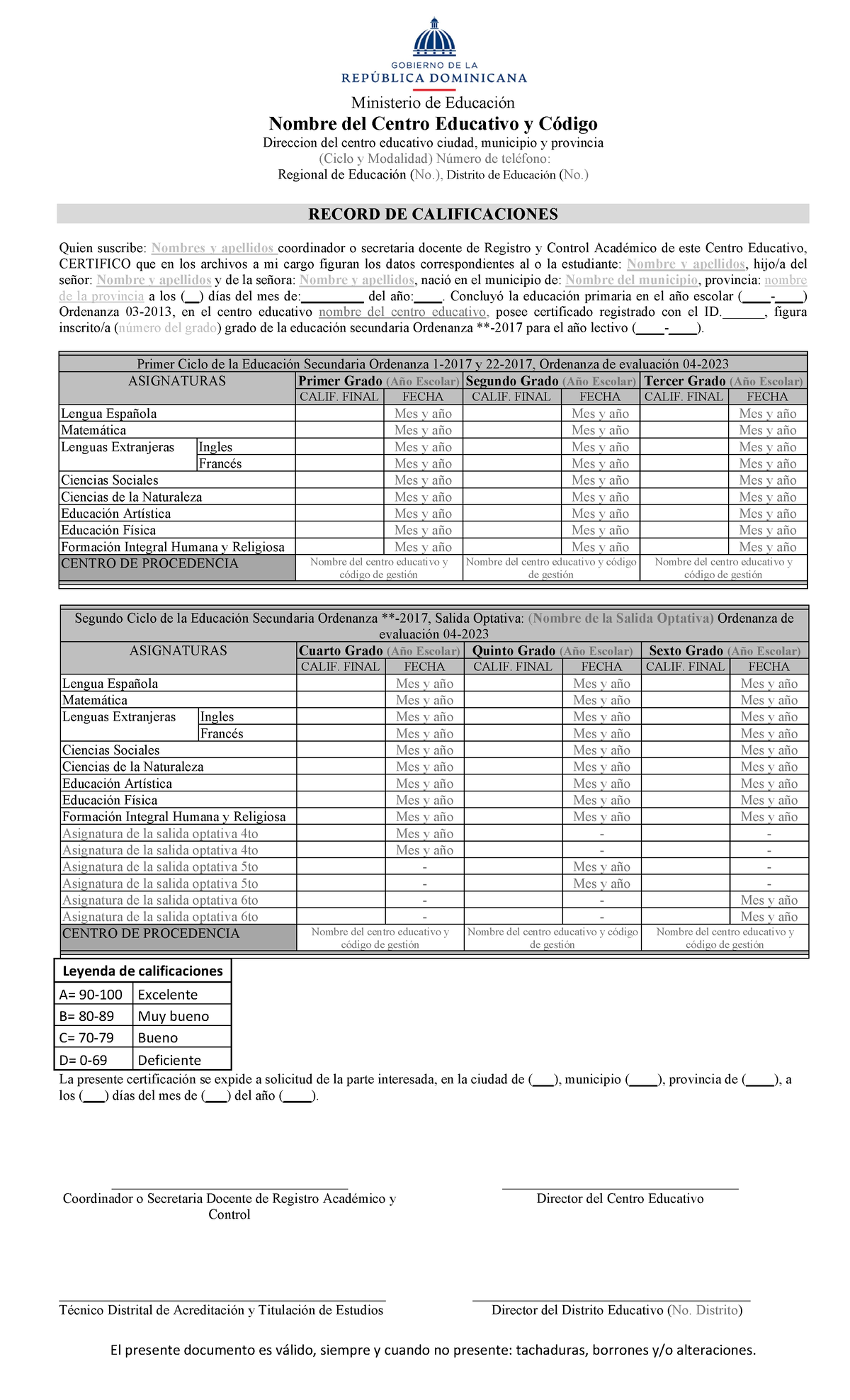 Modelo Actualizado de Registro de Calificaciones Educativas 15MAY2024 ...